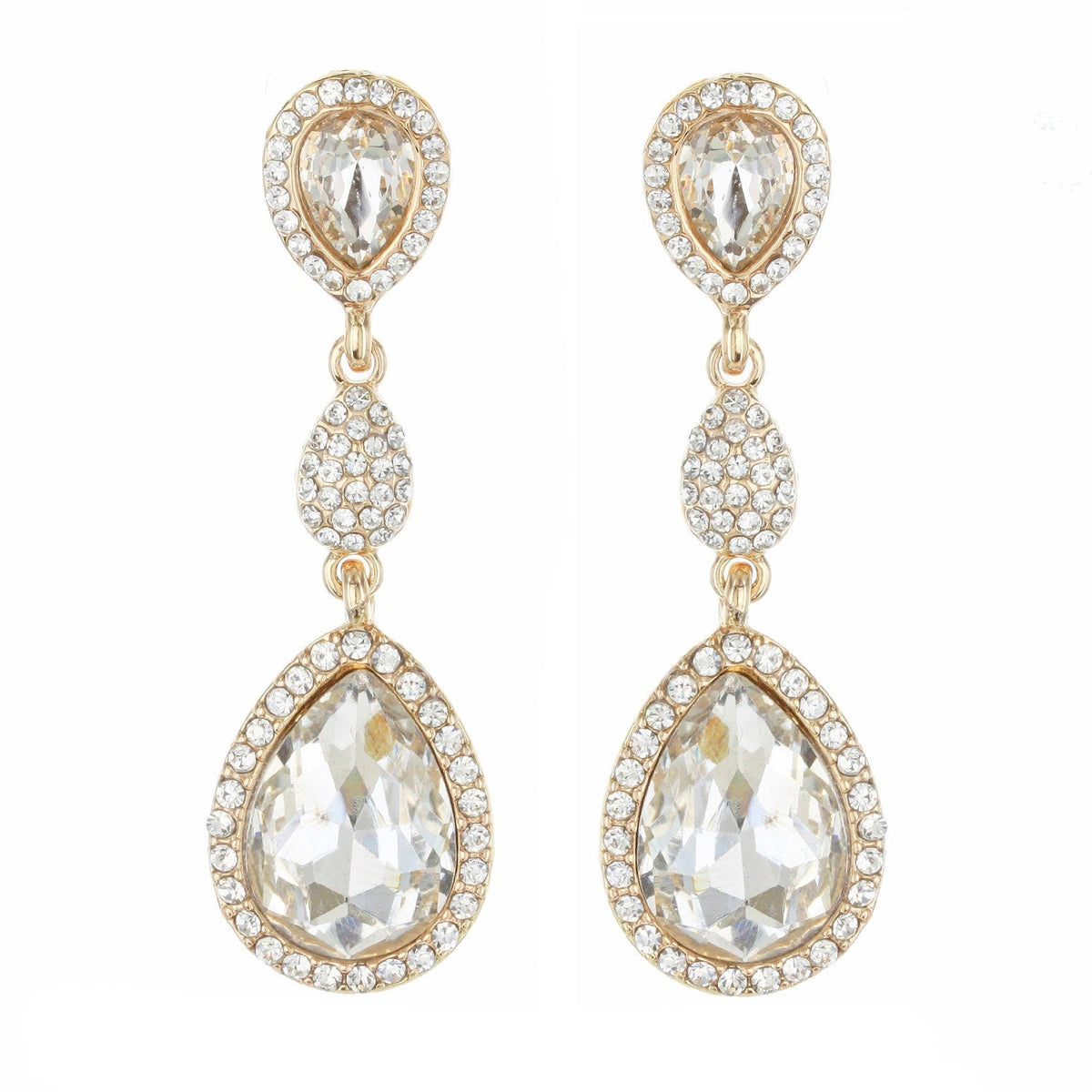 Allure Crystal Rhinestone Gold Earrings – Formalwear Outlet